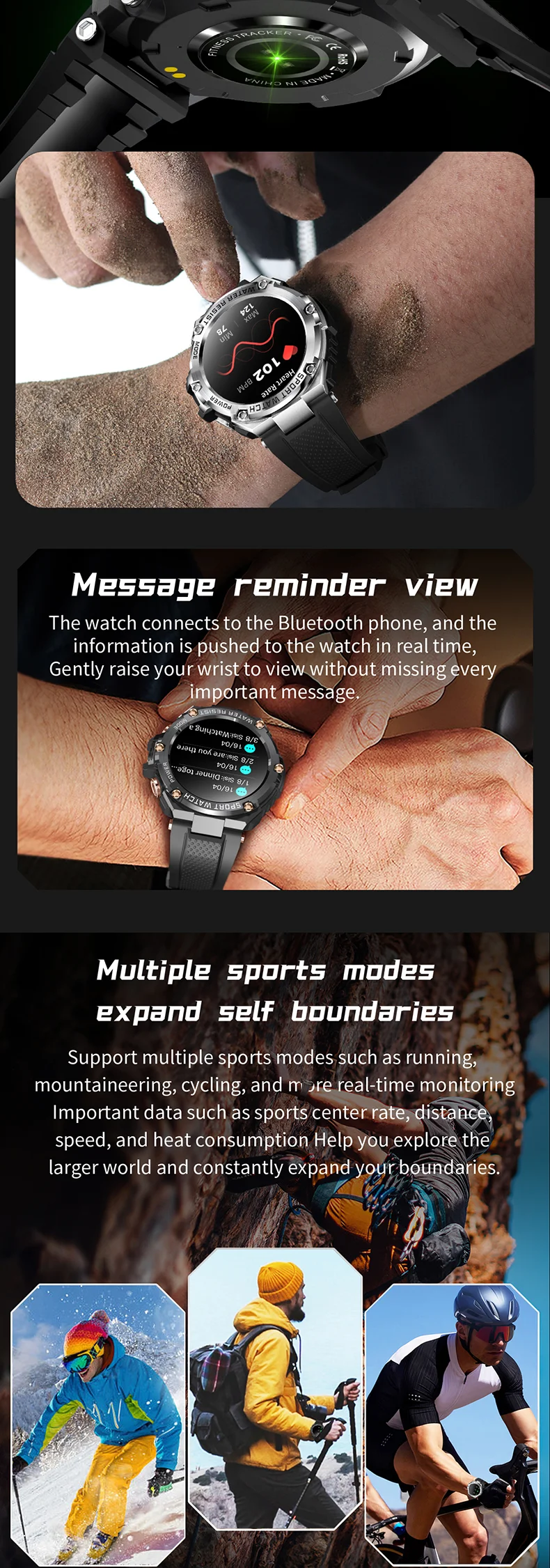 T88 Sports Outdoor Smart Watch - IP68 Waterproof & 800mah Battery