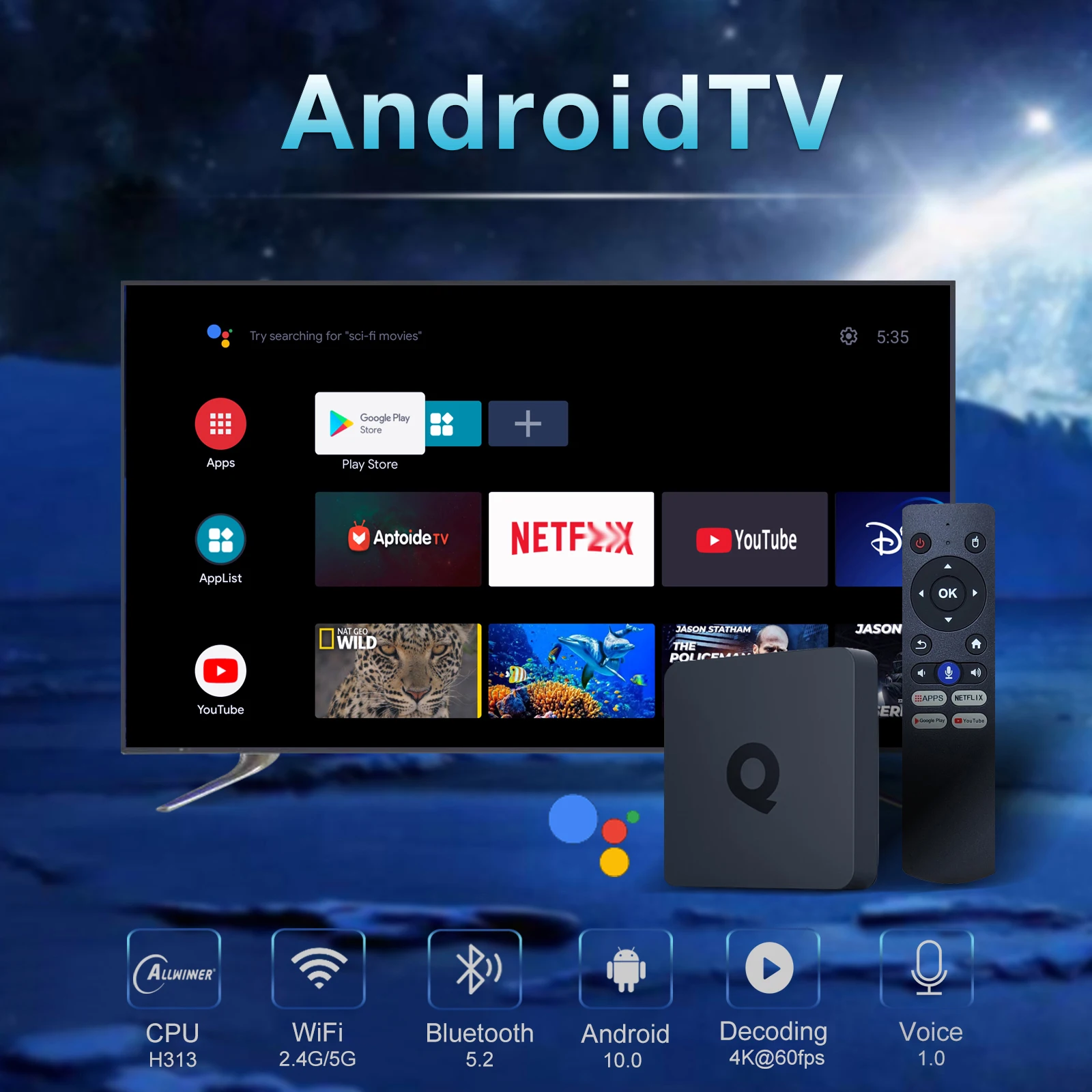 Q1 H313 ATV TV Box - Android 10, 2G/5G Dual Wifi Smart OTT