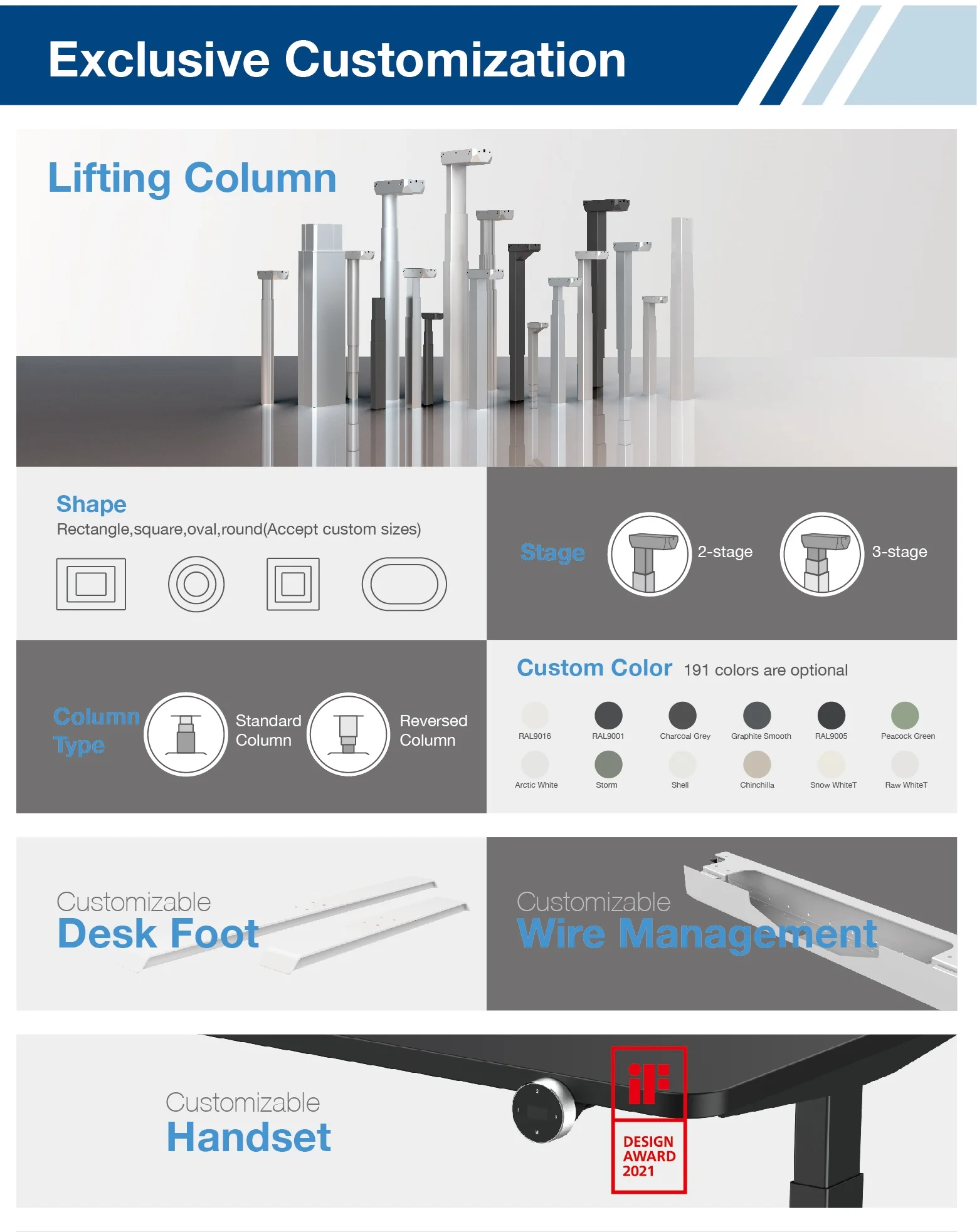 JIECANG Low Noise Office Desk Mechanism - Adjustable & Extendable
