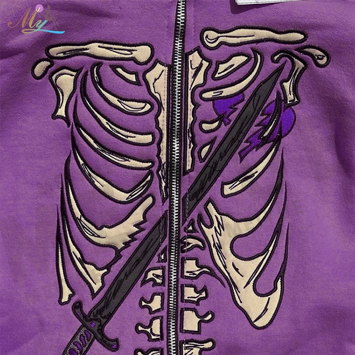 Custom Embroidery Skeleton Sweatsuit Full Face Zip Hoodie And ...