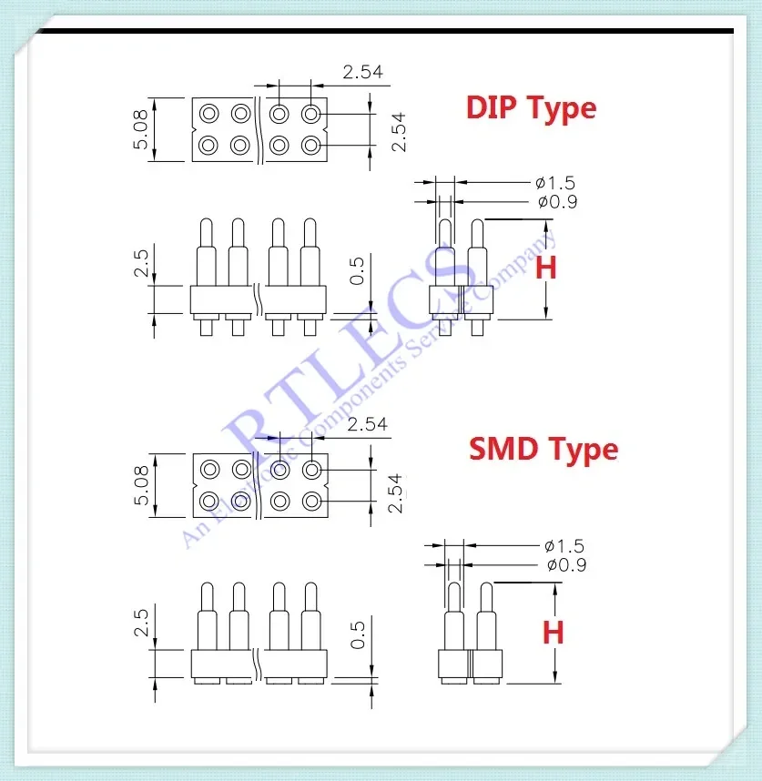 Spring-Loaded Pogo Pin Connector 4 6 8 10 12 14 16 20 Pin Dual Row SMD ...