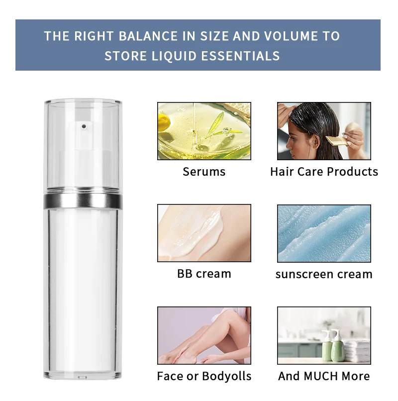 Unique Acrylic Airless Pump Bottles 30ml & 15ml for Sunscreen Lotion, Cream, and Cosmetic ...