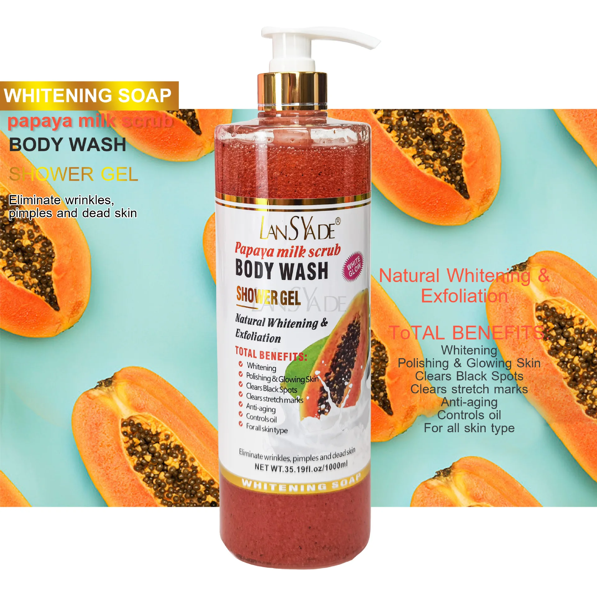 LANSYADE Shower Gel - High Quality Exfoliating Body Wash