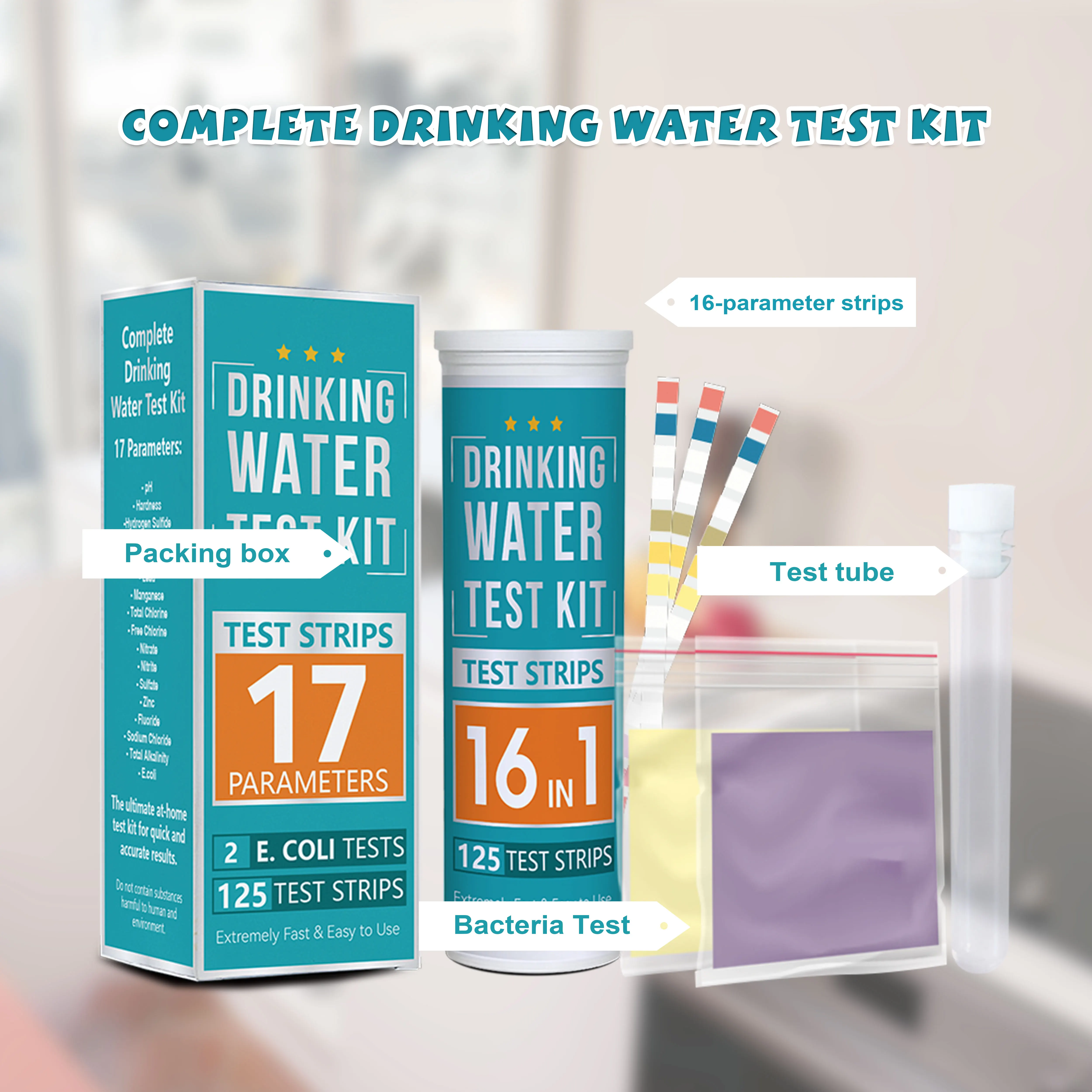 17 Parameters E.coli Test Kit - Heavy Metal Drinking Water Strips
