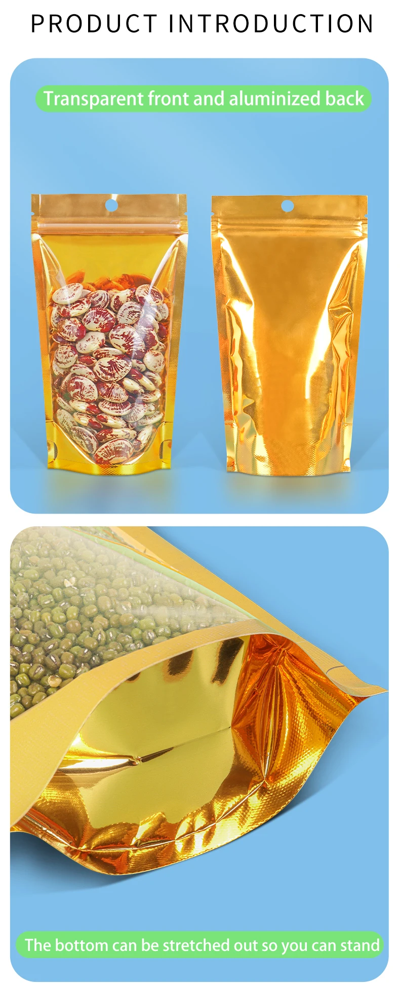 Customized Logo Baggies Stand Up Pouch Food Gold Packaging Bags Zip ...