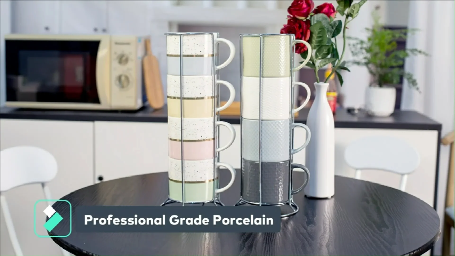 Stackable Coffee Mugs Set Of 4 With Metal Stand 15 Ounce Large Stacking ...