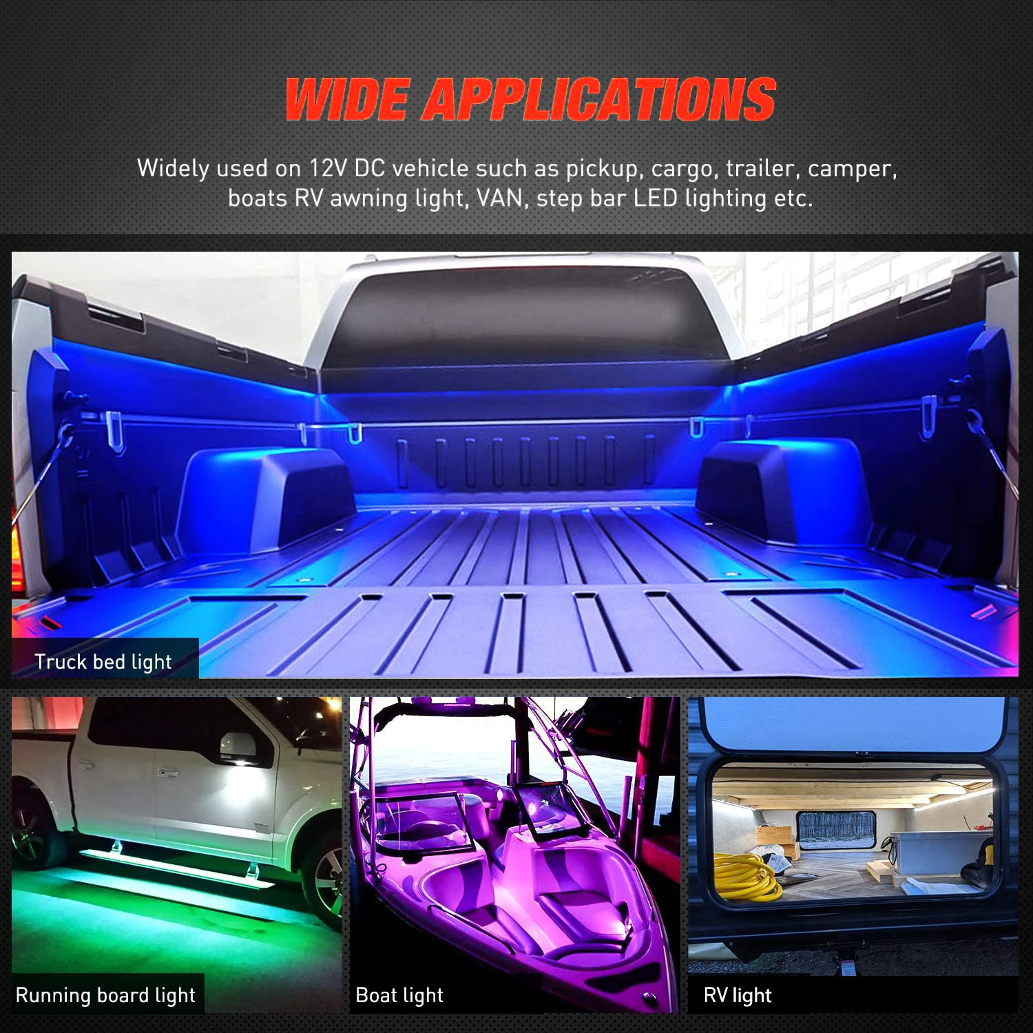 RGB LED Truck Bed Light Strip Kit Neon Accent Lights Splitter Extension ...