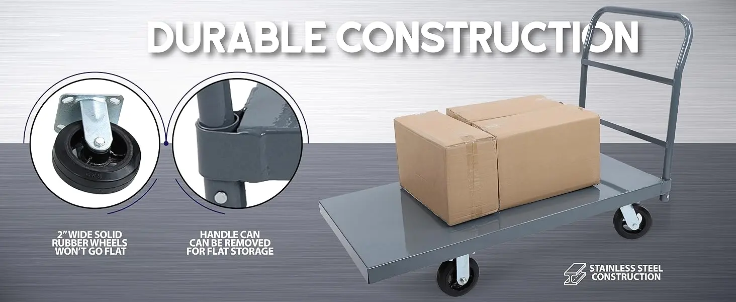 2000lb Capacity Flatbed Hand Truck Utility Cart on Wheels Tool Trolley ...