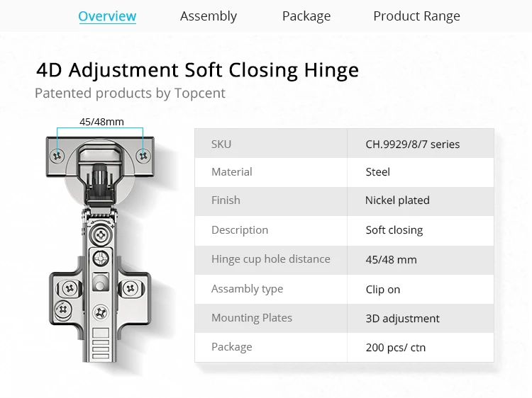 Topcent Soft Close Hinge - Durable & Silent Wardrobe Hardware