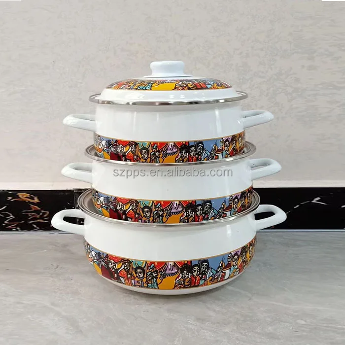 Ethiopian Traditional Art Enamel Cookingware Set 5pcs