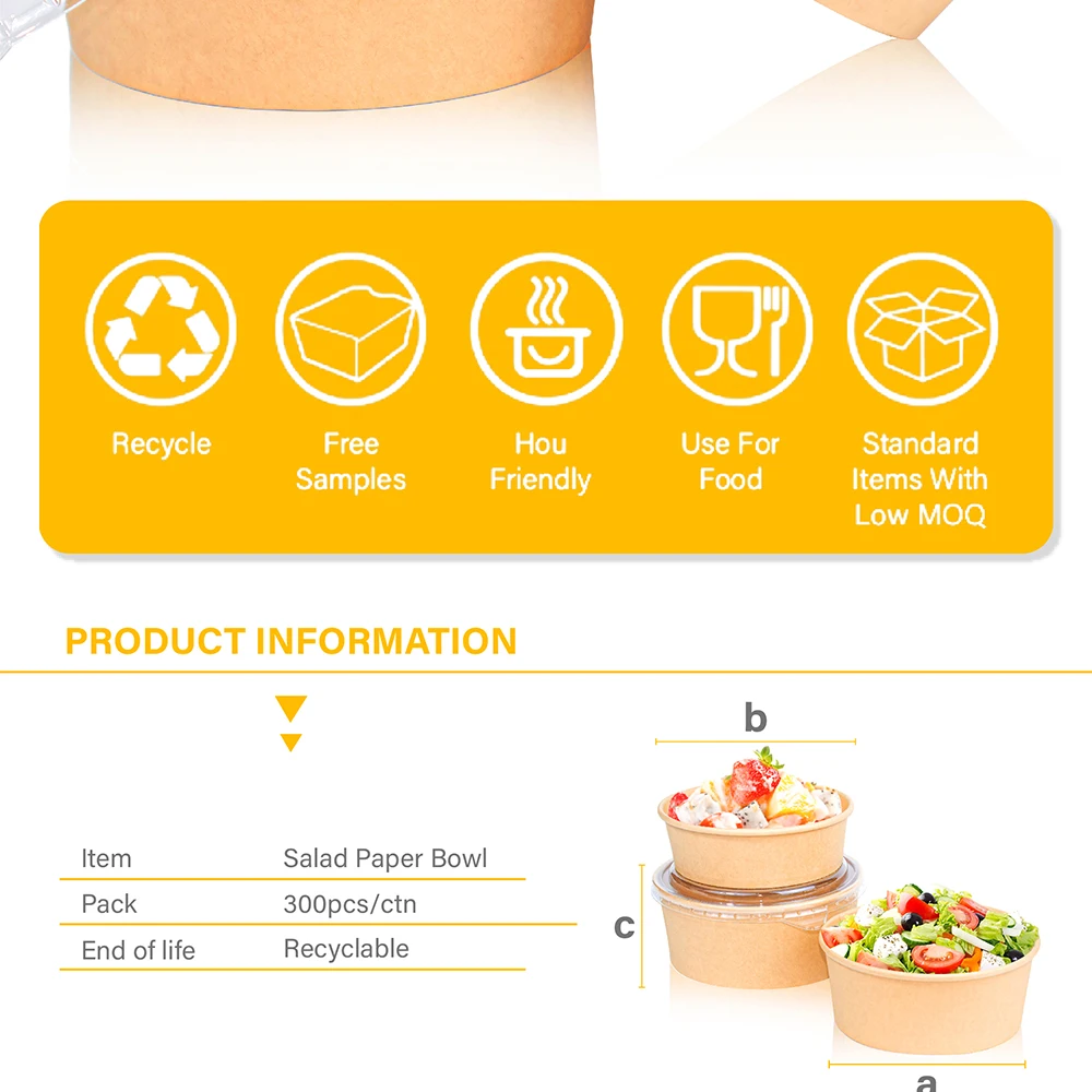 ZJPACK Disposable Take Away Recyclable Biodegradable Kraft Salad Rice ...