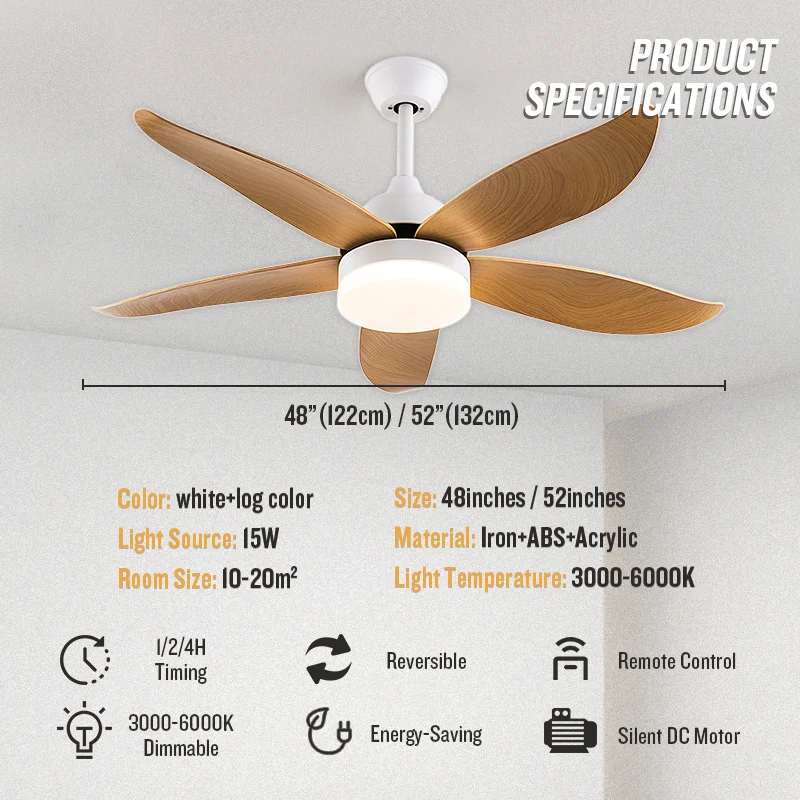 Modern LED Ceiling Fan with Light - Nordic Minimalist Style