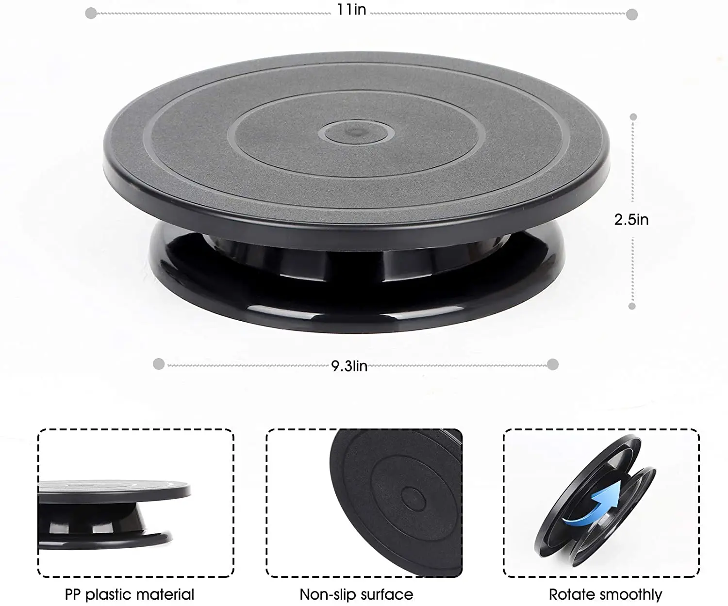 11 Inch Rotate Turntable Sculpting Wheel Revolving Cake Turntable Black ...