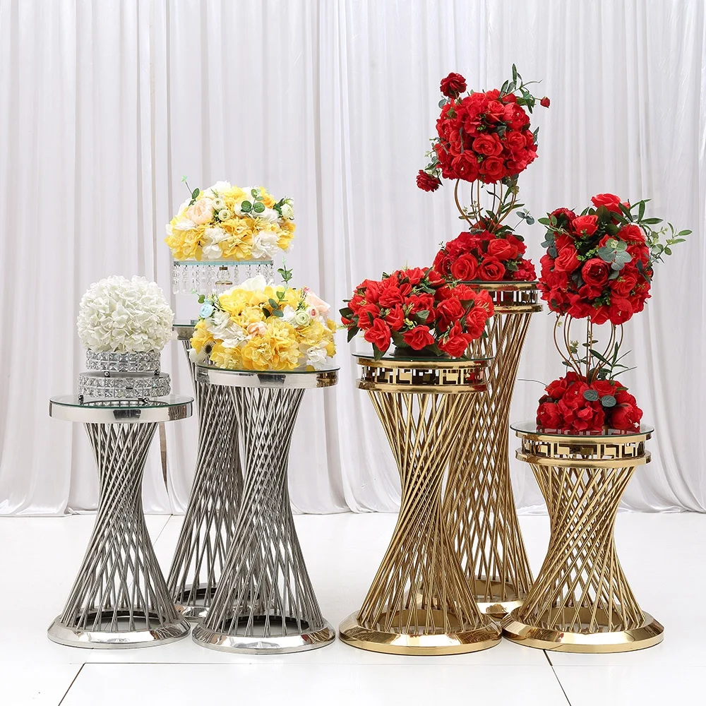 High Quality Glass Marble Top Stainless Steel Gold Plinths Wedding ...