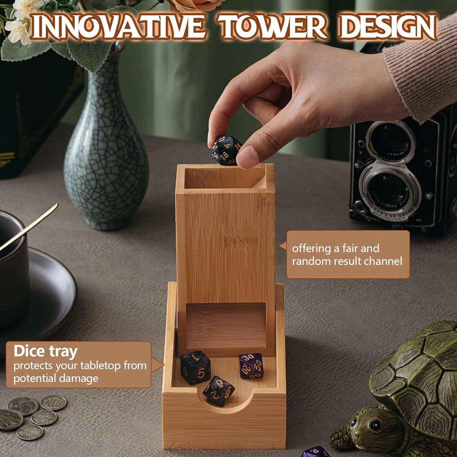 Dice Tower Foldable Wooden Die Dice Roller Castle Collapsible Rolling ...