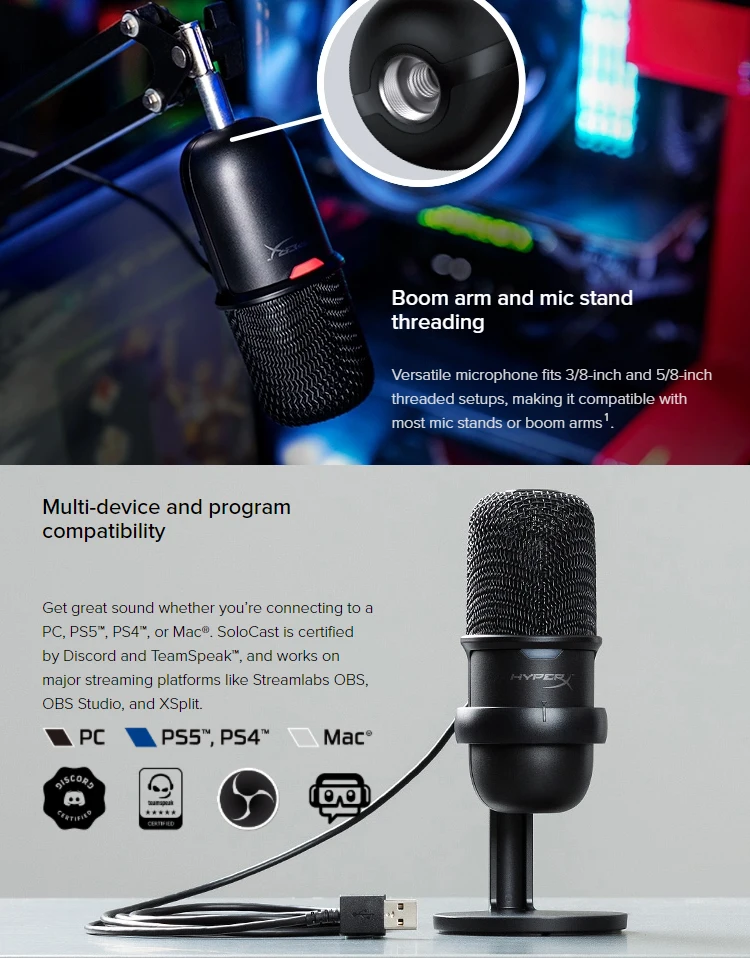 Hyper X Solocast Usb Microphone Wired Gaming Microphone For Pc Ps4 Ps5 ...