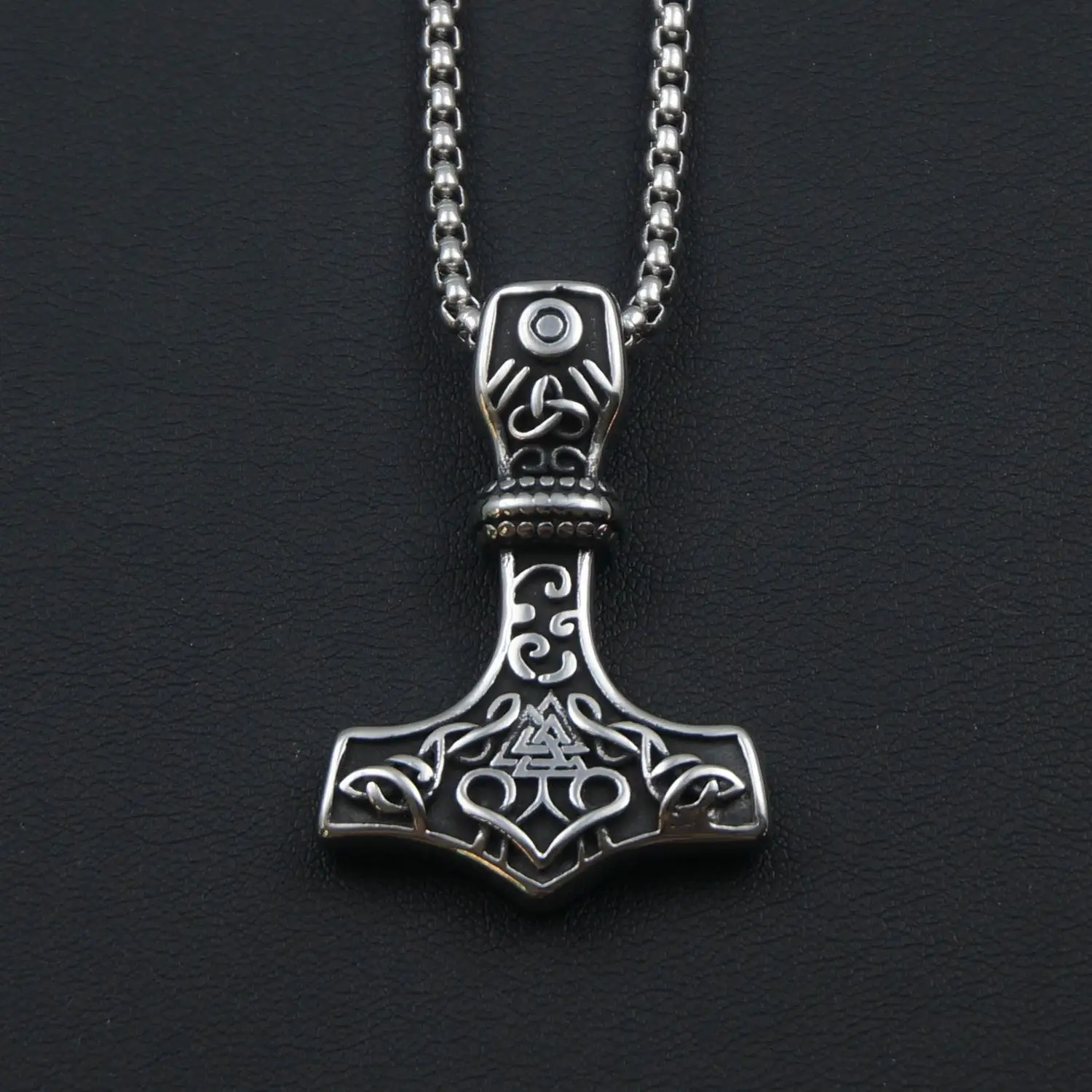 Vintage Viking Stainless Steel Triangle Rune Thor Hammer Necklace Men ...