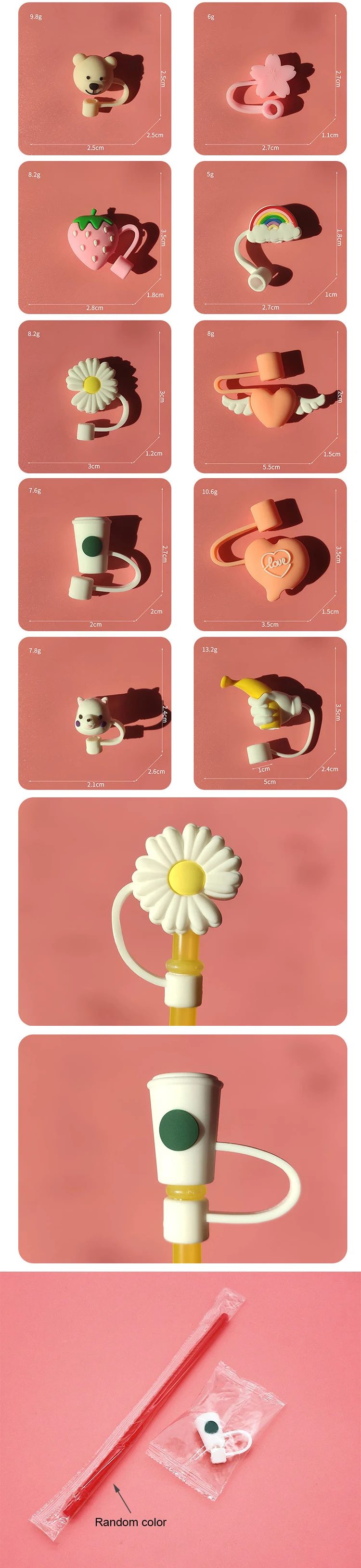 Cute Animals Straw Cover Reusable Pvc Silicone Straw Toppers Silicone ...