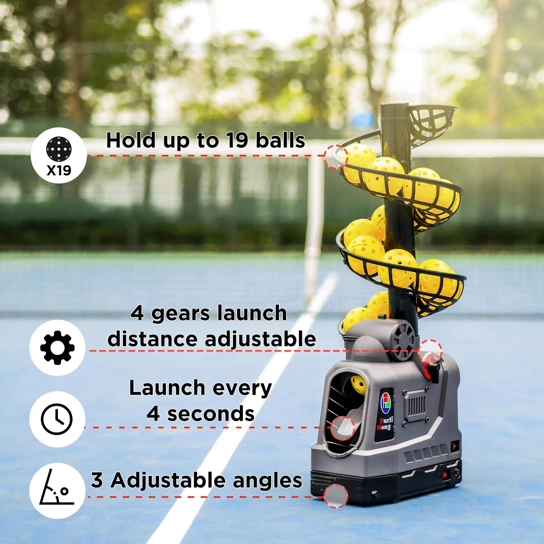 Furlihong 681PBH Pickleball Machine - Auto Swing & Adjustability