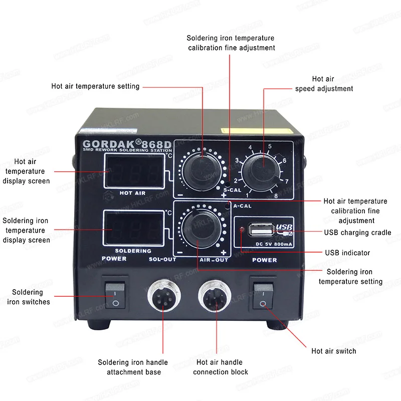 220V 500W GORDAK 868D SMD Rework Station - Hot Air Gun & Solder Iron