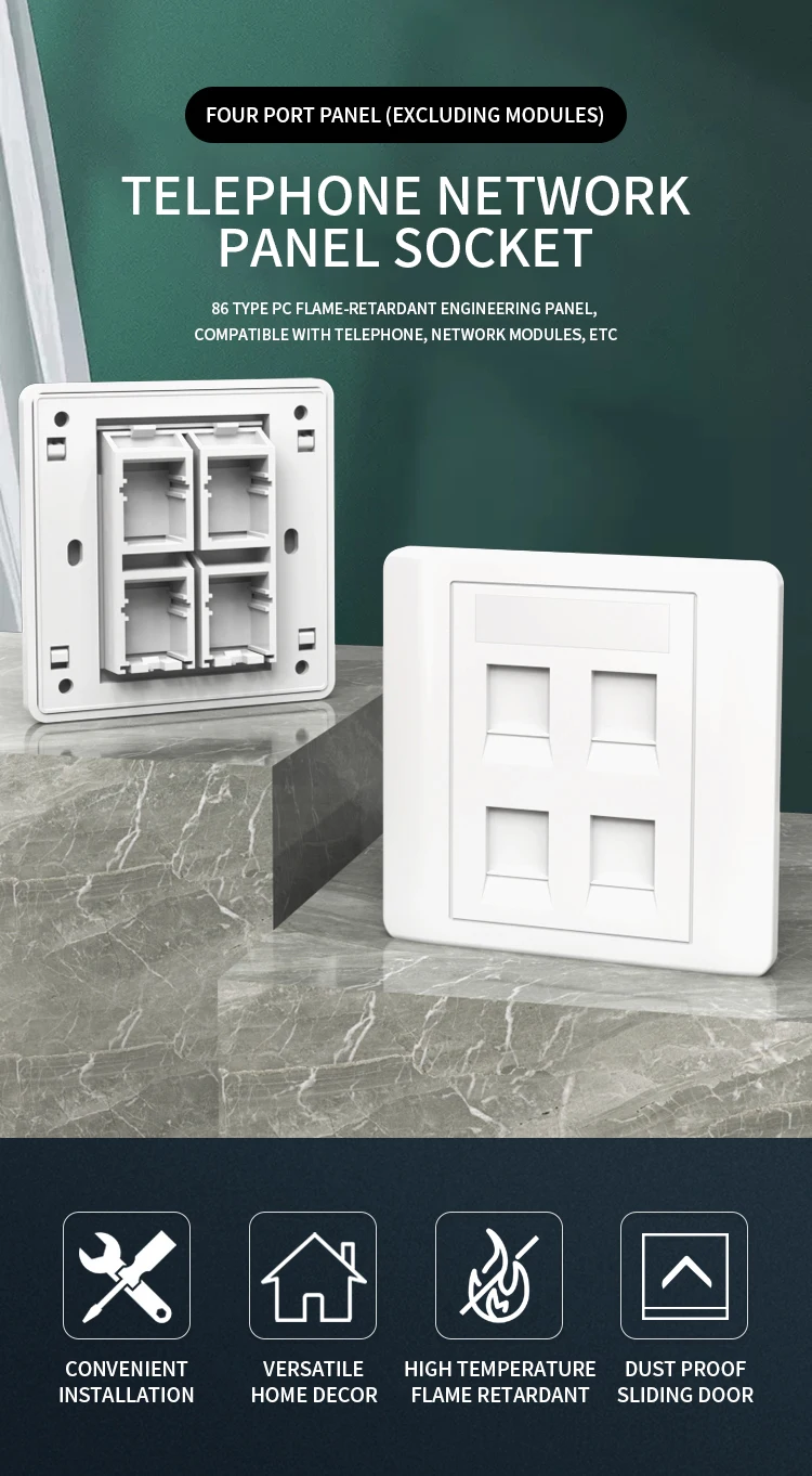 Zhefan Empty Box Four Jacks Computer 4 Port Female Network Face Plate ...