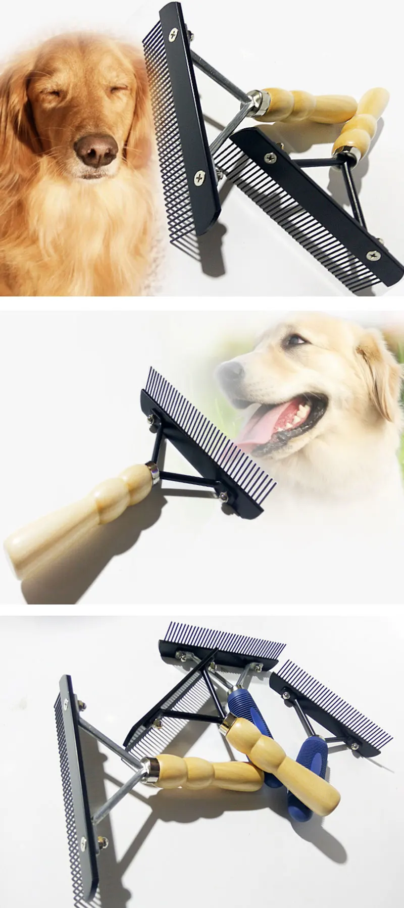 Professional Grooming Dog Rake Comb Stainless Steel Wooden Handle Knife ...