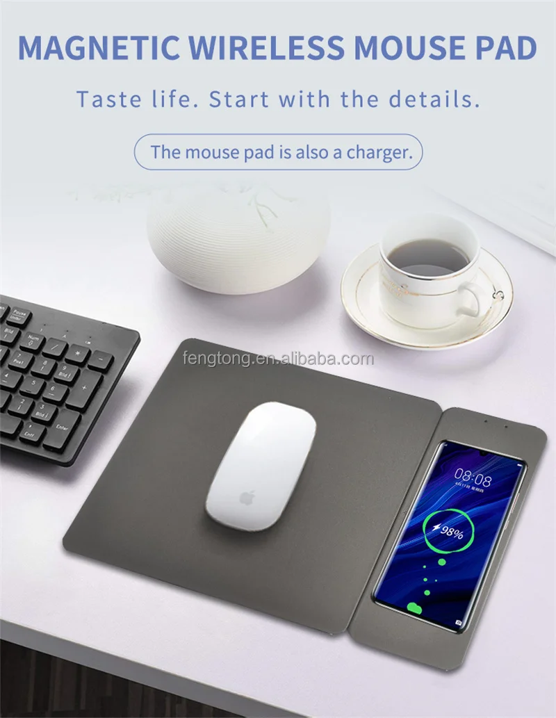 Luxury Leather Wireless Charging Mouse Pad with 15w QI LED Logo ...