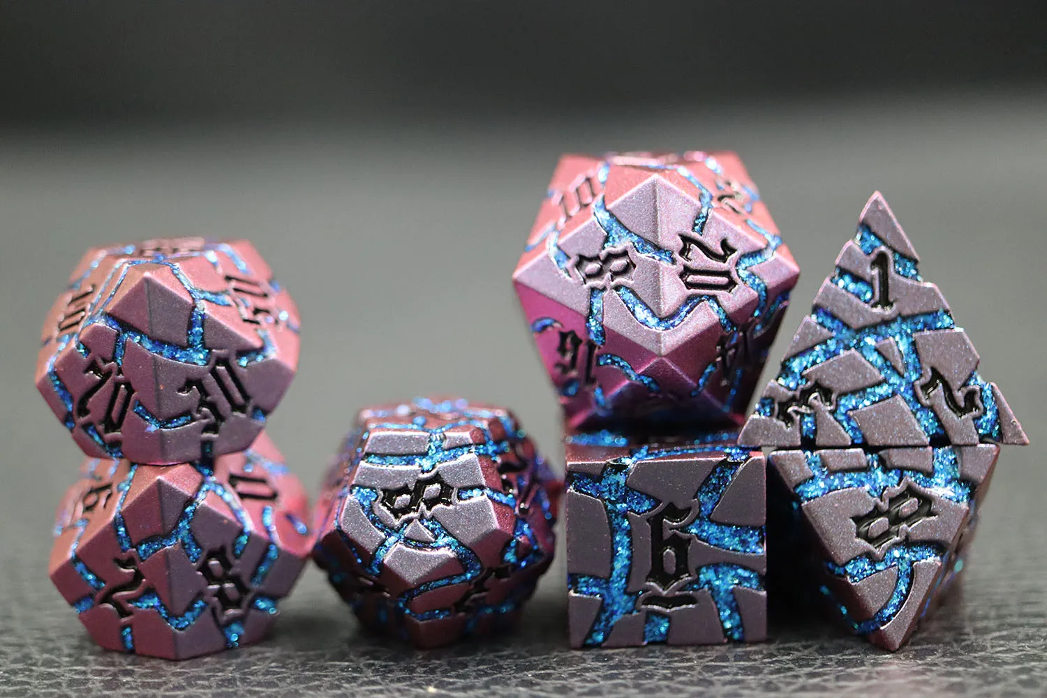 DND Dice Game Blue Mica Glitter Sharp Edge Cracked Style Metal Dice Set ...