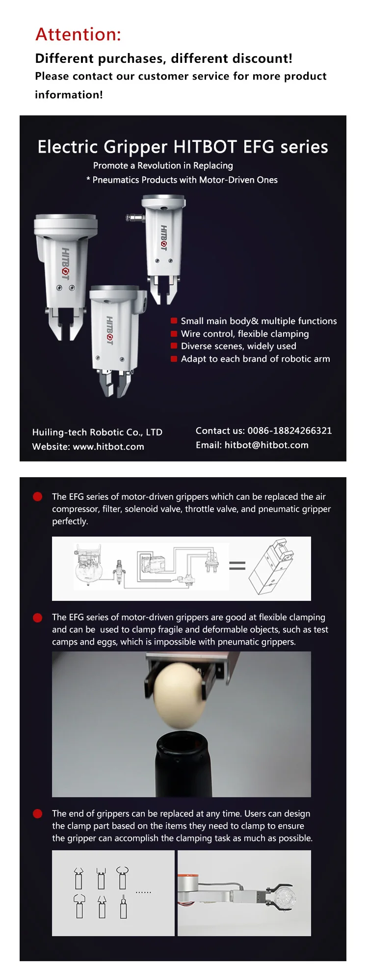 Robotic Arm Electric Robot Gripper HITBOT EFG-L Adjustable Parallel 2 ...