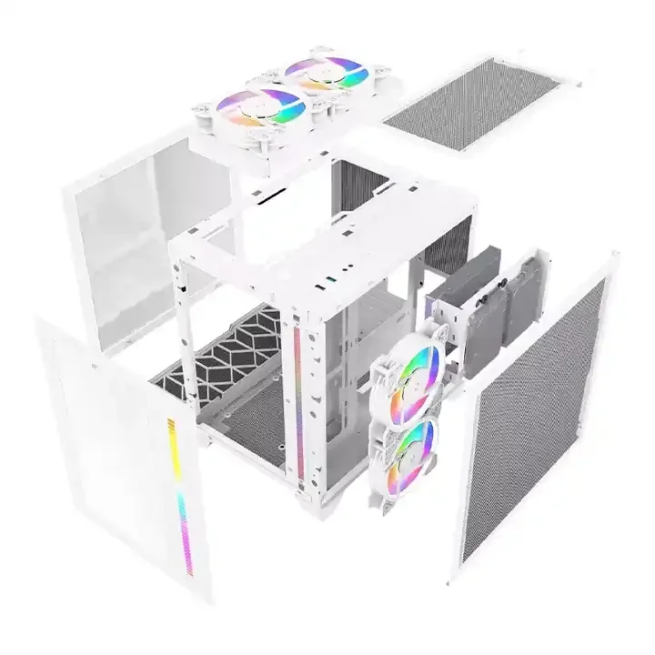 Full Tower Desktop With Lcd Side Glass White Pc Casing Cpu Cabinet Atx ...