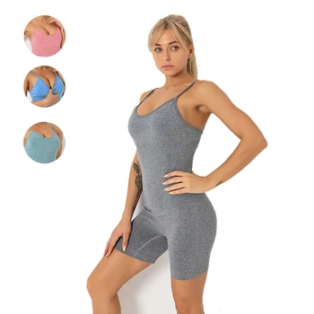 Oem Custom Seamless Sling Sport Jumpsuit One Piece Bodysuit Women Sexy Sleeveless Gym Suit Wear ...