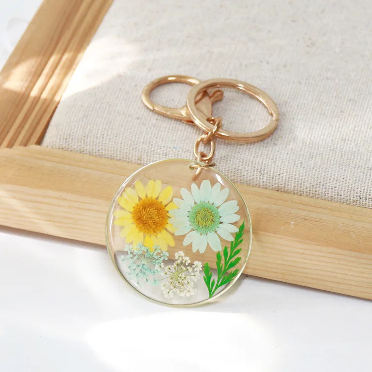 Wholesale Natural Dried Floral Keychains - Colorful Sunflowers