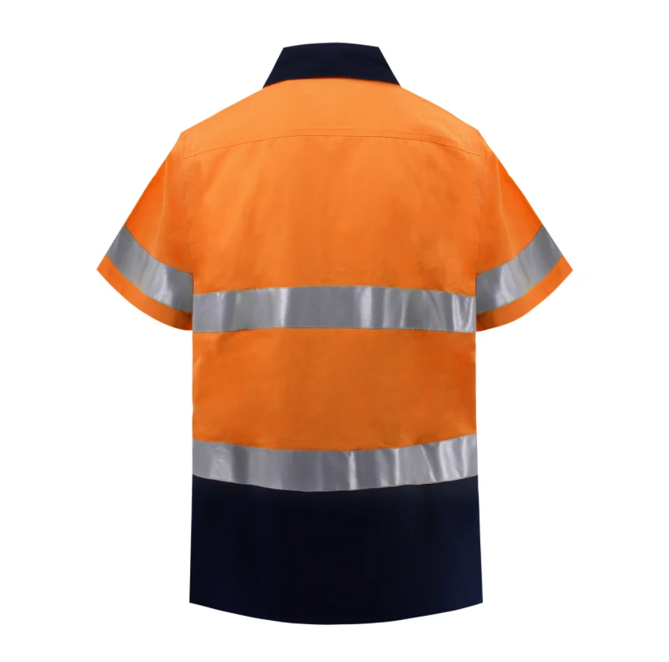 Mens Yellow Orange Two Tone Button-front Hi Vis Safety Work Shirt For ...