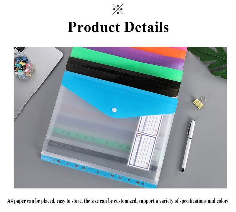 11 Holes Binder File Folders Letter Size Snap Button Pouch 6 Colors ...