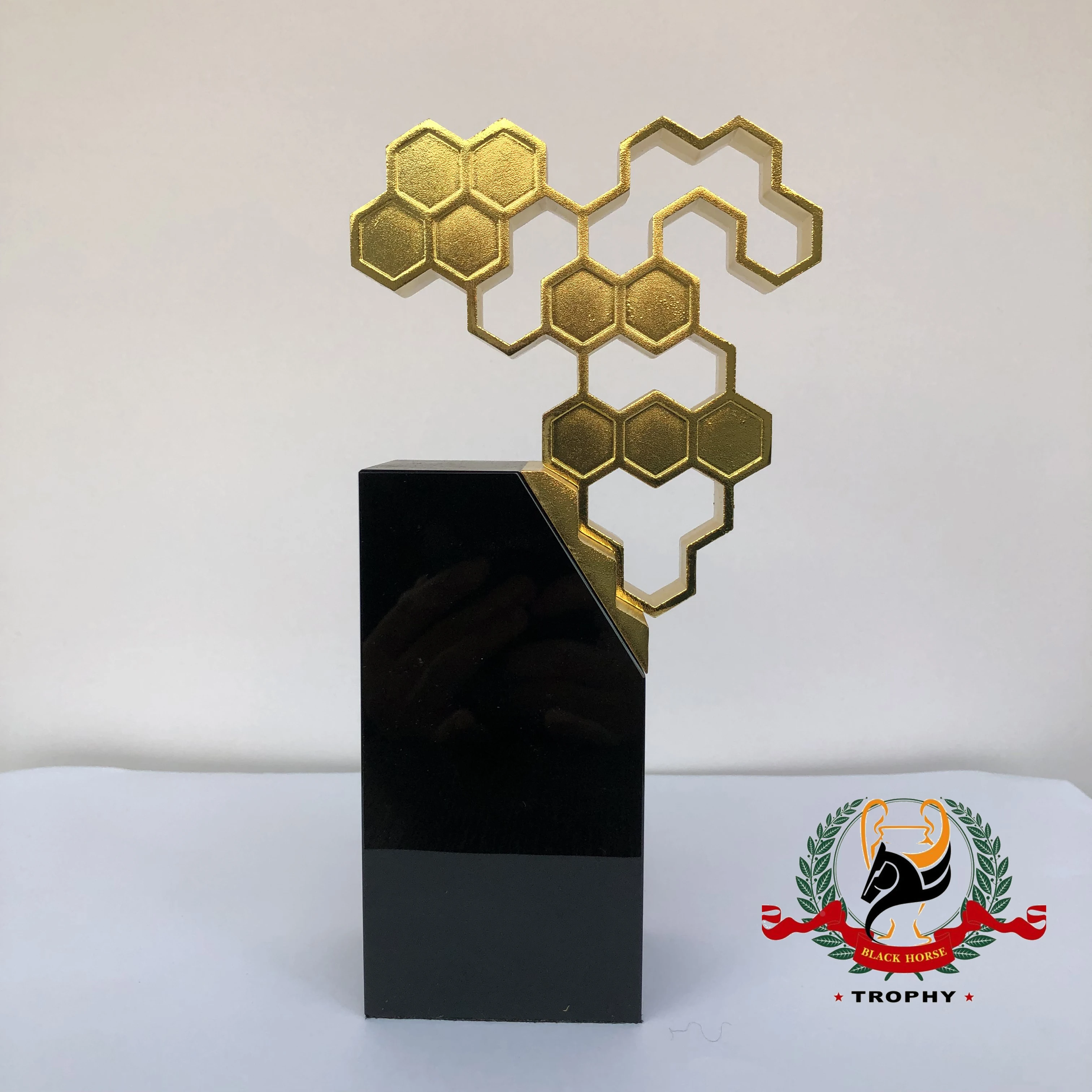 Custom Beehive Shape Black Crystal Base Honeycomb Award