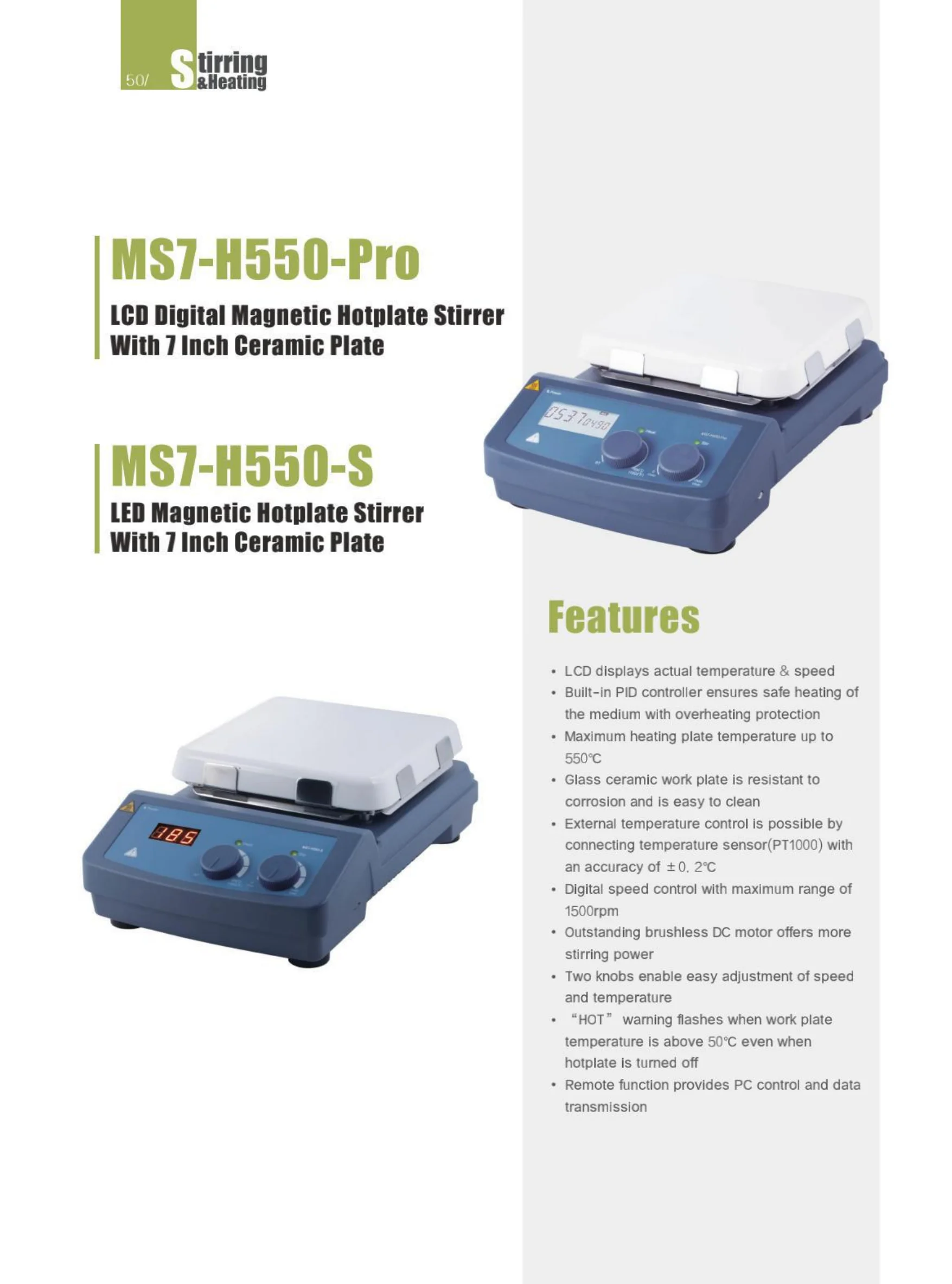 Ms7-h550-pro/ms7-h550-s Lab Portable LCD Digital Magnetic Hotplate Stirrer with 7 Inch Ceramic Plate