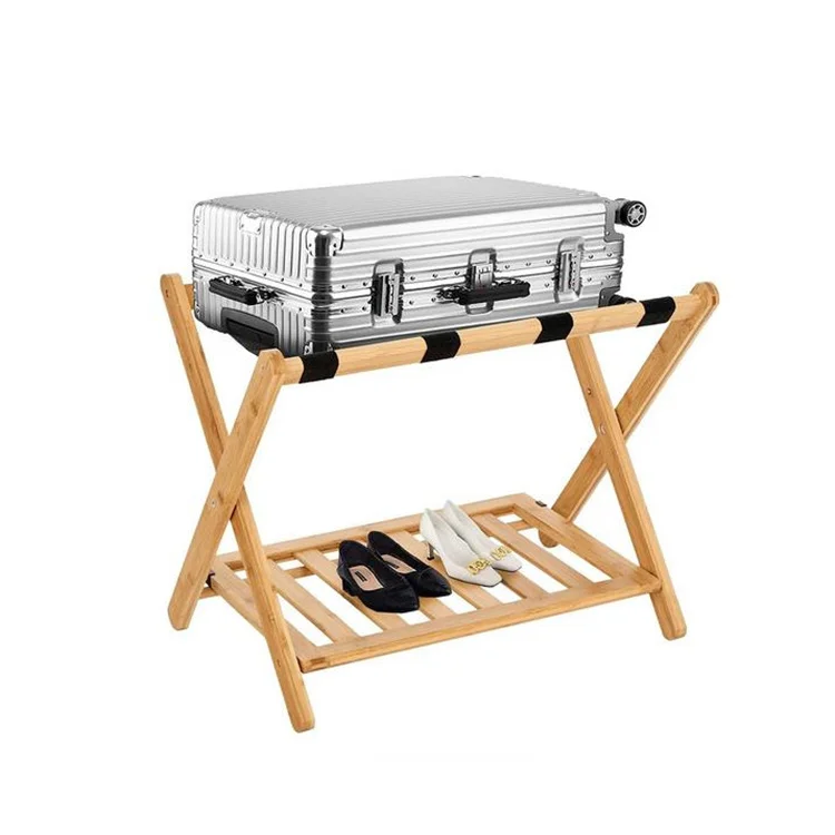 Foldable Wide Luggage Rack With Shelf Wooden Storage Stand Luggage Rack ...