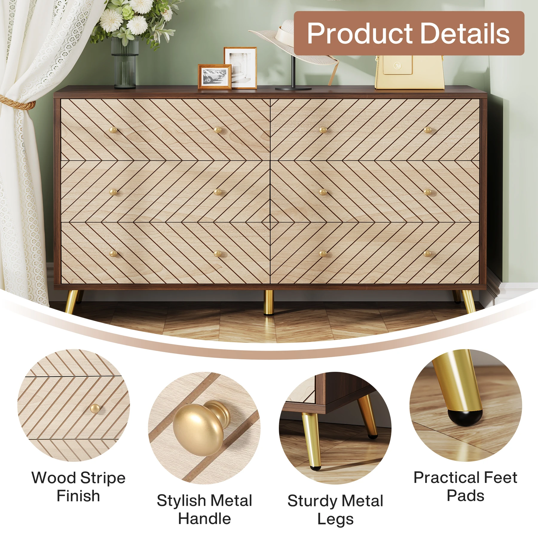 Tribesigns Modern Accent MDF Wooden Room Cabinet Chest of Drawers of ...