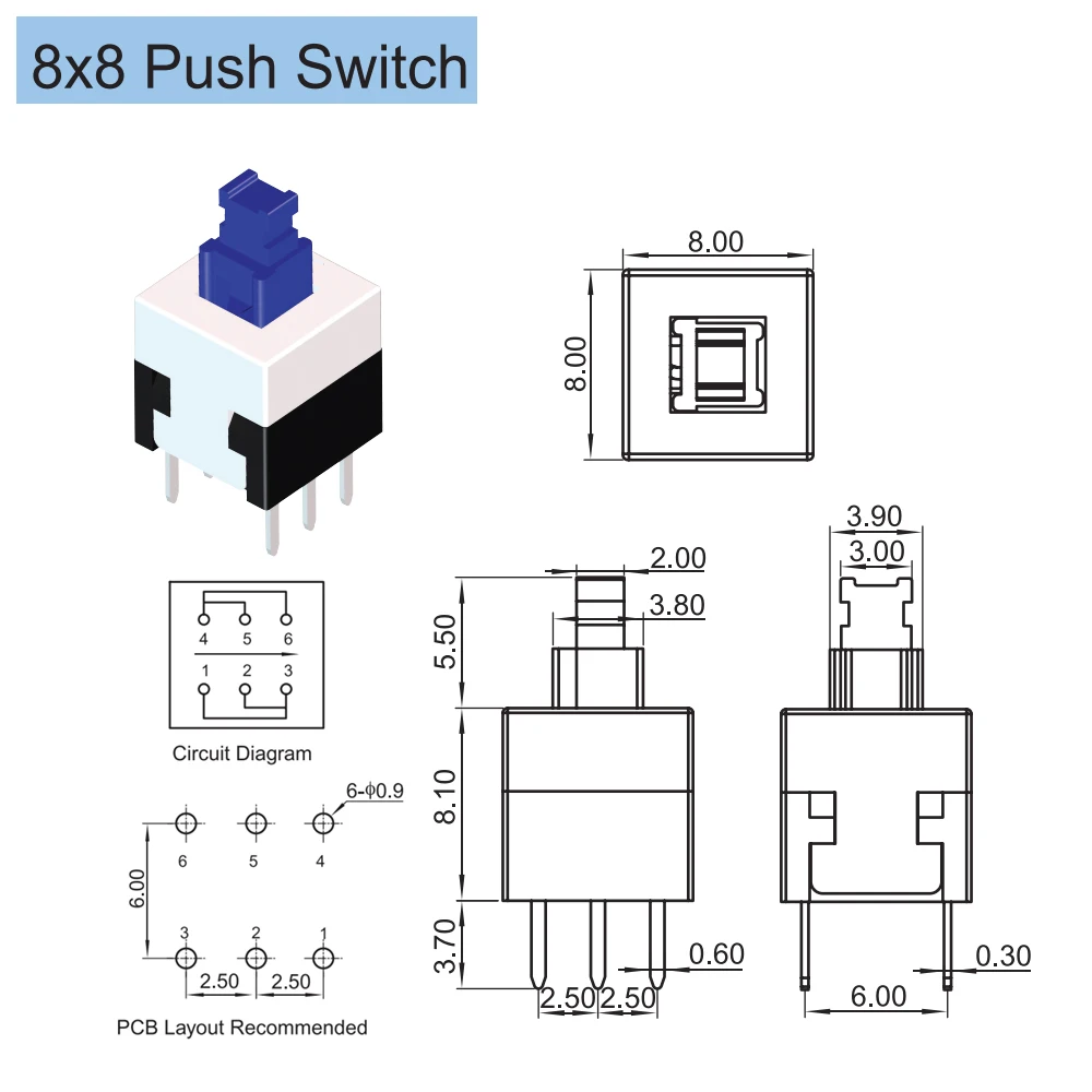 7x7 Push Button Switch DIP 6 PIN for Toy Game Accessory