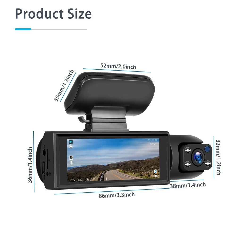 Dash Cam 3.16-inch Dual-lens Driving Recorder Front Inside Camera G ...