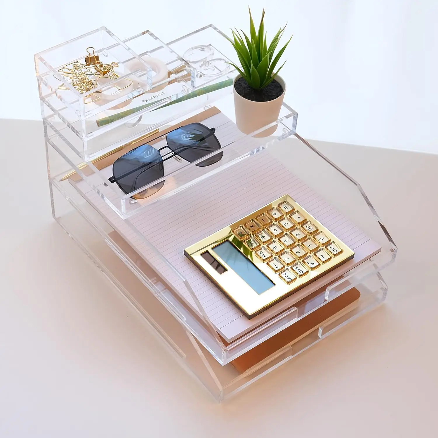 Clear Acrylic Stackable Letter Tray Desk Organizer Multilayer A4 Paper ...