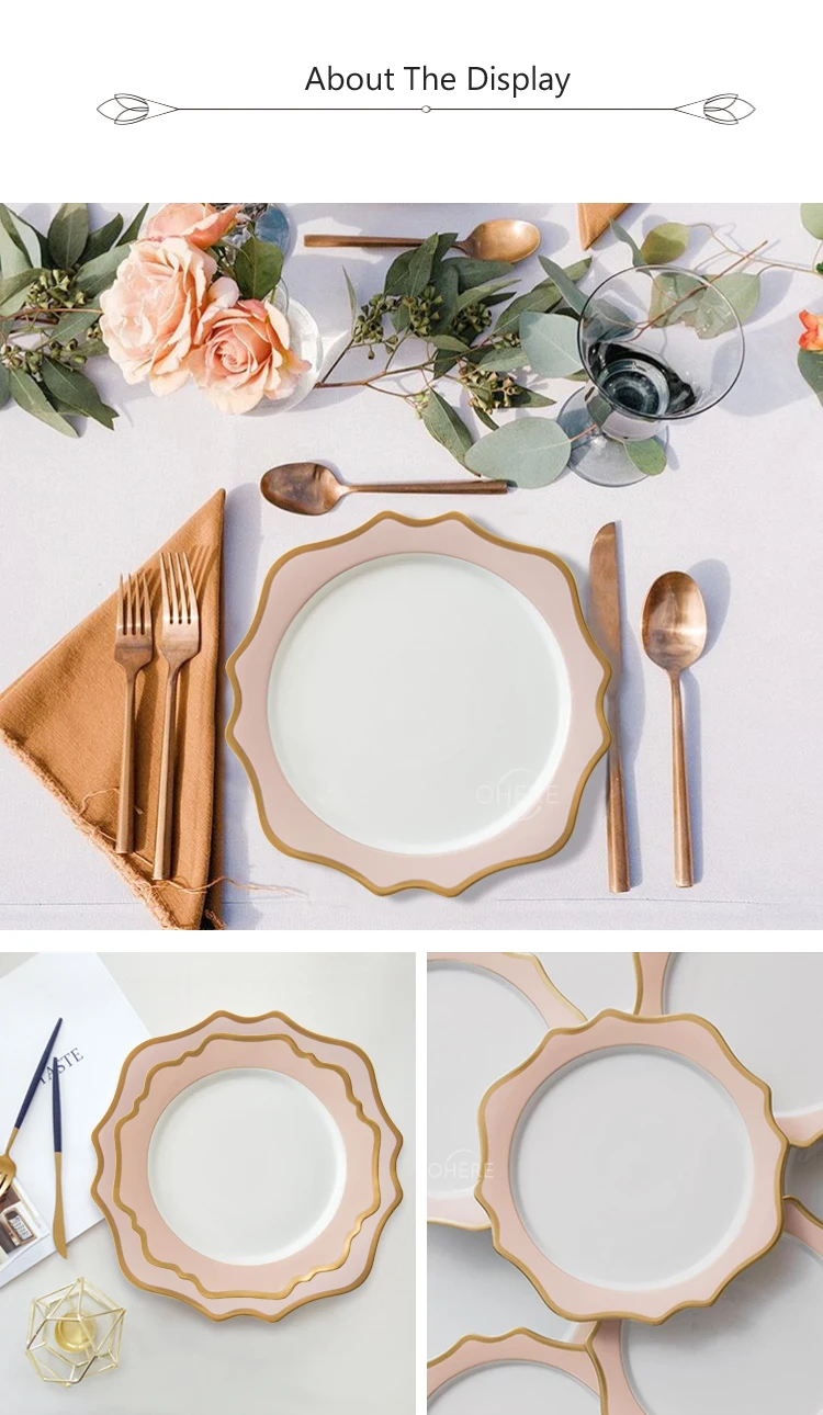 Ohere Pink Porcelain Dinner Set Decal Tableware Irregular Charger Plate ...