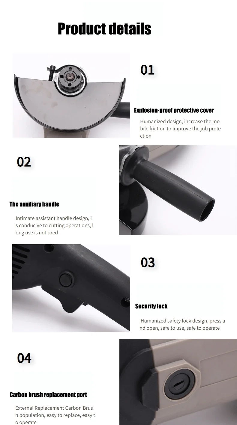 220V 1500W 180MM Big Angle Grinder Power Tool Angle Grinder Made in ...