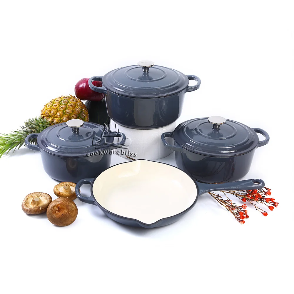 High Quality Custom logo 7 Piece Enamel Cast Iron Cookware Set Dutch ...