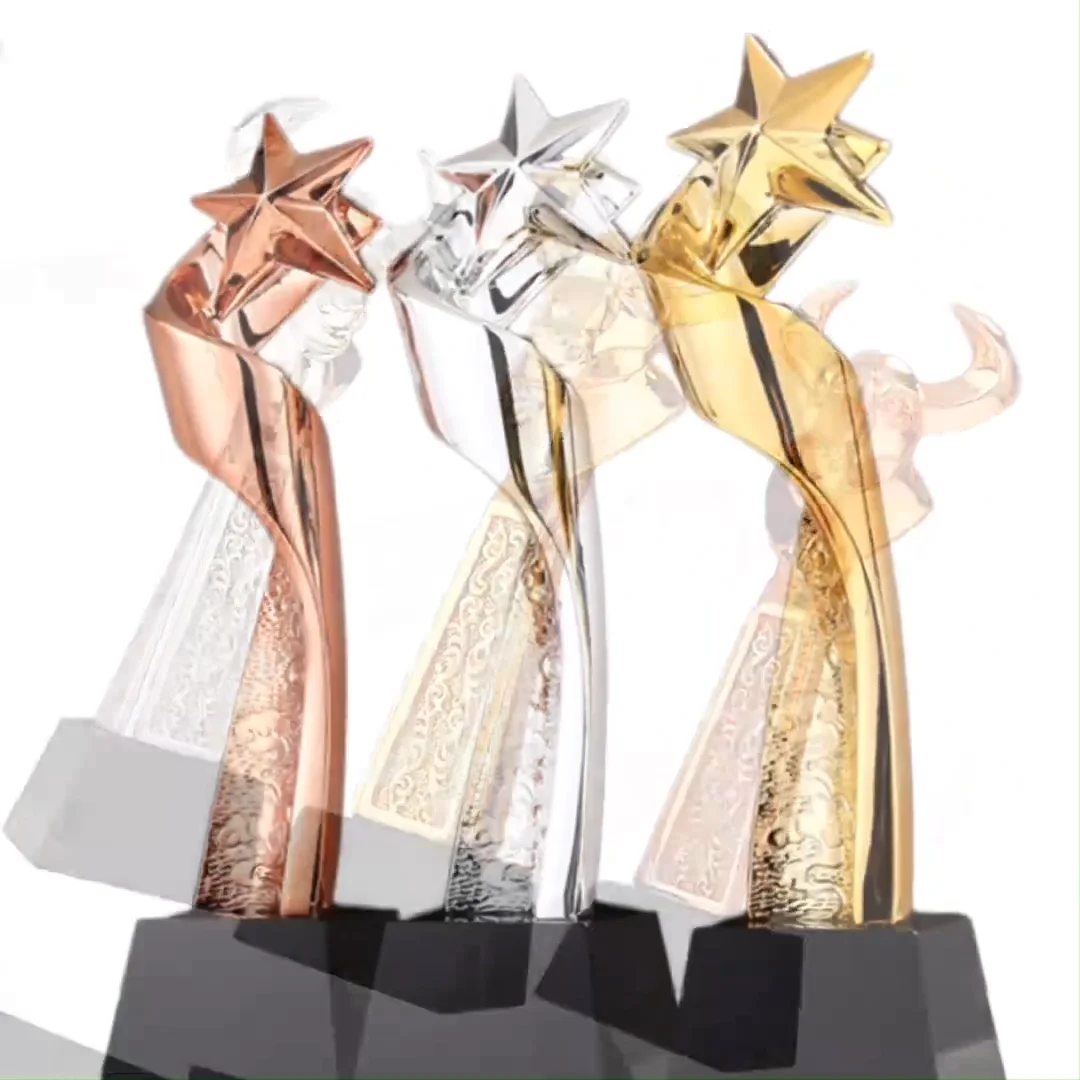 Noble Custom Engraved Resin Hands Trophy Awards Blue Crystal Globe ...