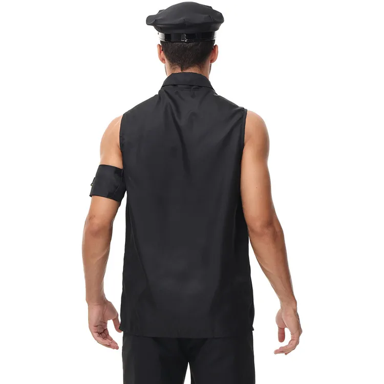 New Carnival Cosplay Cop Costume For Man Black Sleeveless Cop Career ...