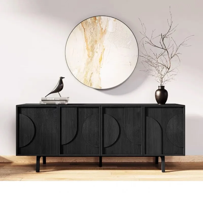 SWT 2025 Living Room Cabinet - Solid Wood, Stripe Design