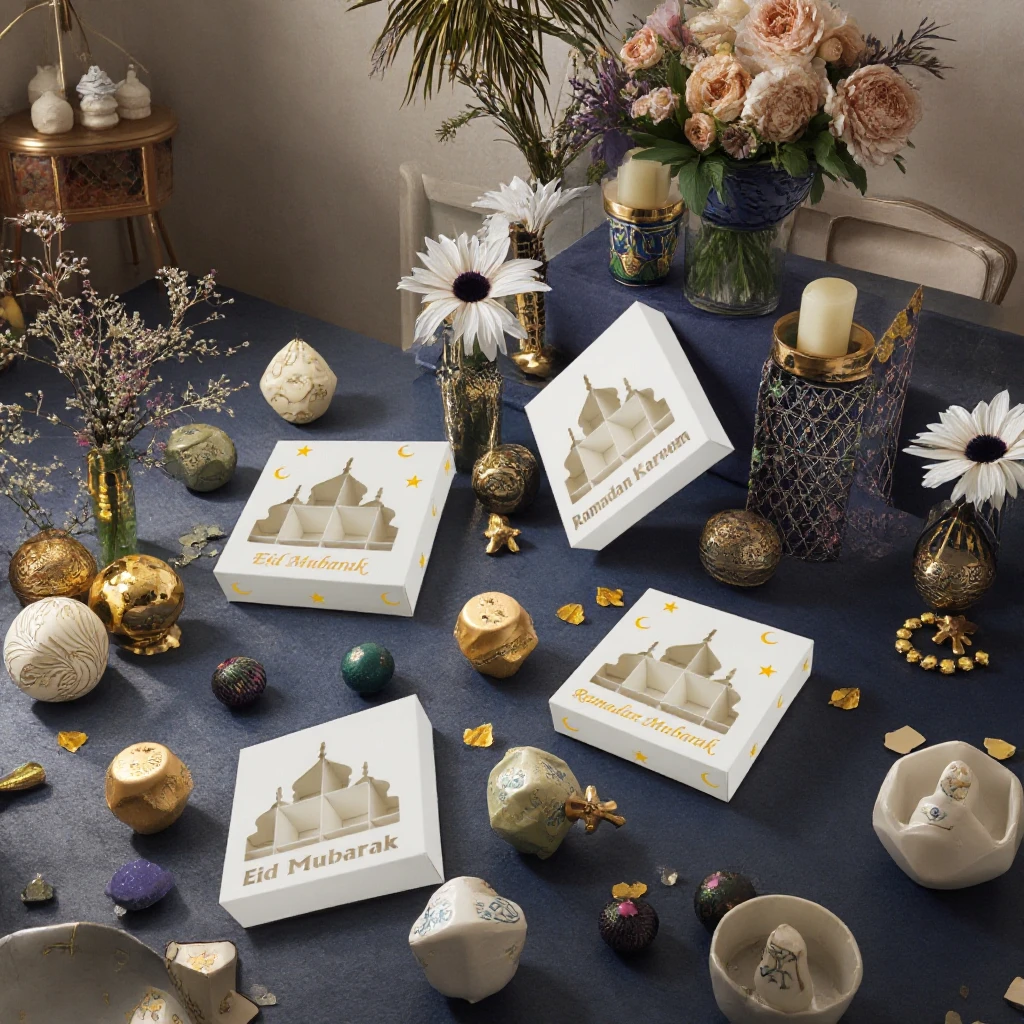 Eid Mubarak Candy Gold Stamping Boxes Ramadan Chocolate Paper Boxes ...