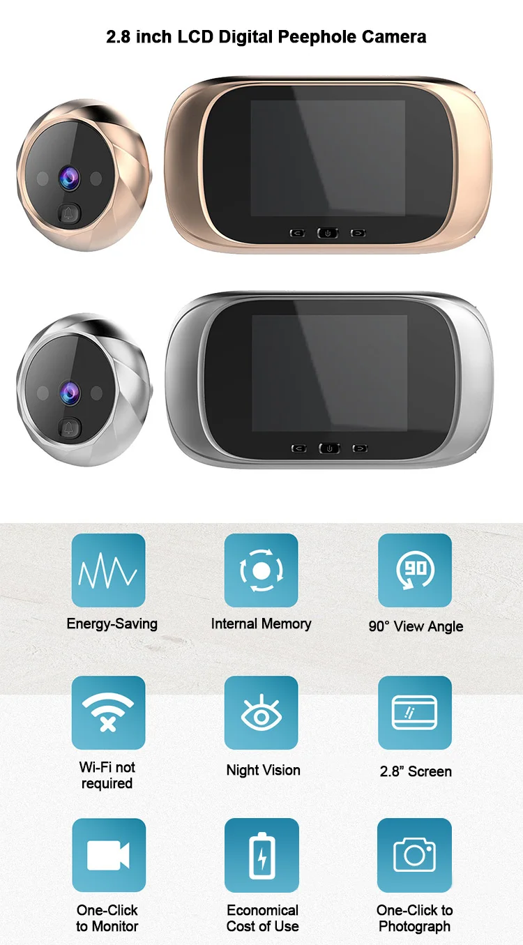 2.8" Color LCD Screen with 90 Degree Night Vision Camera