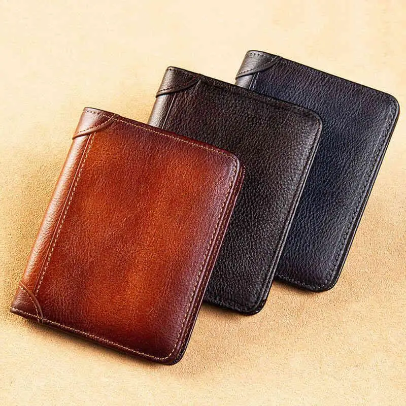 2022 New Gentlemen Wallet Vintage Real Leather Wallet Man Money Bag ...